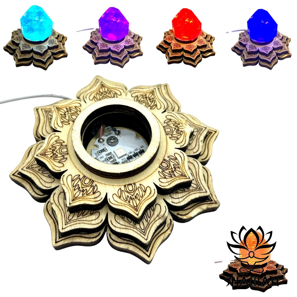 BASE DE LUMINIÈRE DE BOIS LOTUS USB – MULTICOLORE – Boutique Shaman